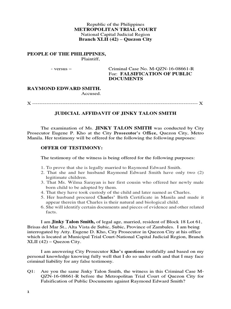JA Legal Form | PDF | Prosecutor | Affidavit