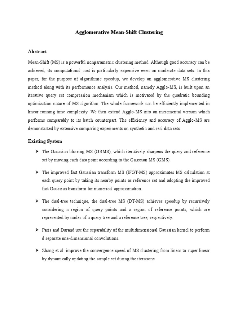 Agglomerative Mean-Shift Clustering | PDF | Cluster Analysis | Mathematical Optimization