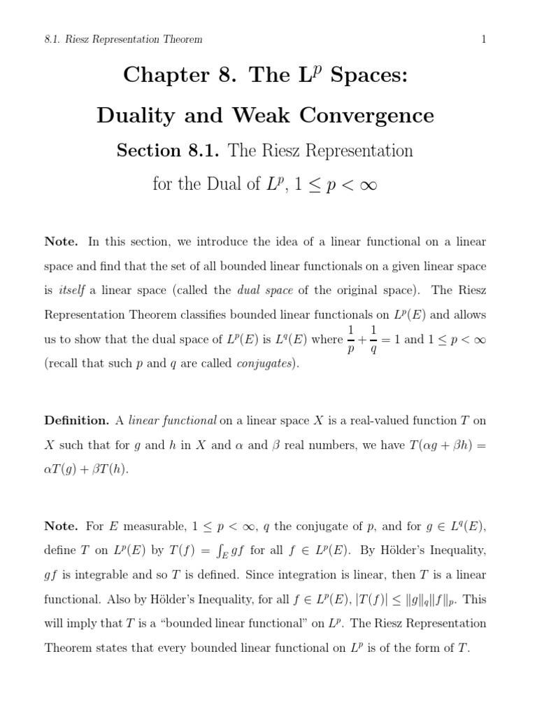 Chapter 8. The L Spaces: Duality and Weak Convergence: 8.1. Riesz Representation Theorem 1 | PDF ...