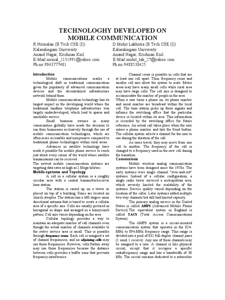 Technologhy Developed On Mobile Communication: Amps Tacs | PDF ...