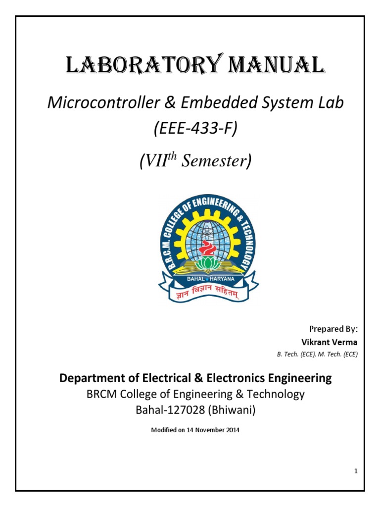 Laboratory Manual: Microcontroller & Embedded System Lab (EEE-433-F) (Vii Semester) | Download ...