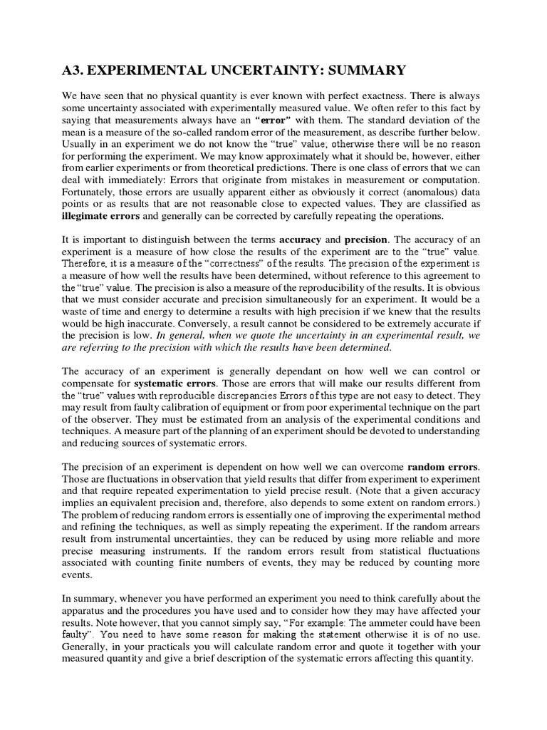 Experimental Uncertainty | PDF | Accuracy And Precision | Observational Error