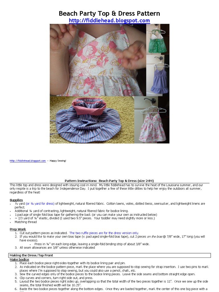 Beach Party Top & Dress Pattern v2 | PDF | Seam (Sewing) | Sewing