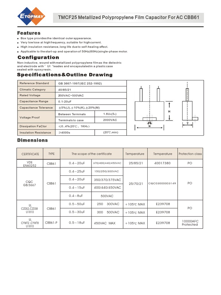 CBB61 | PDF | Capacitor | Electrical Engineering