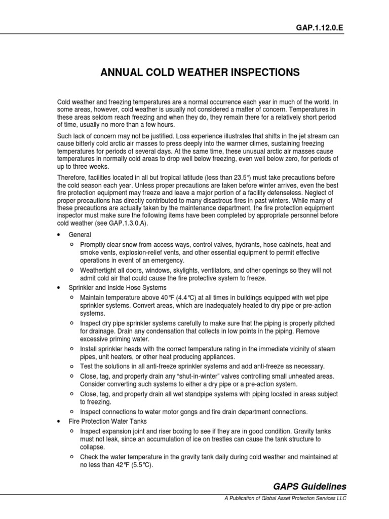 Annual Cold Weather Inspections: GAP.1.12.0.E | PDF | Fire Sprinkler ...