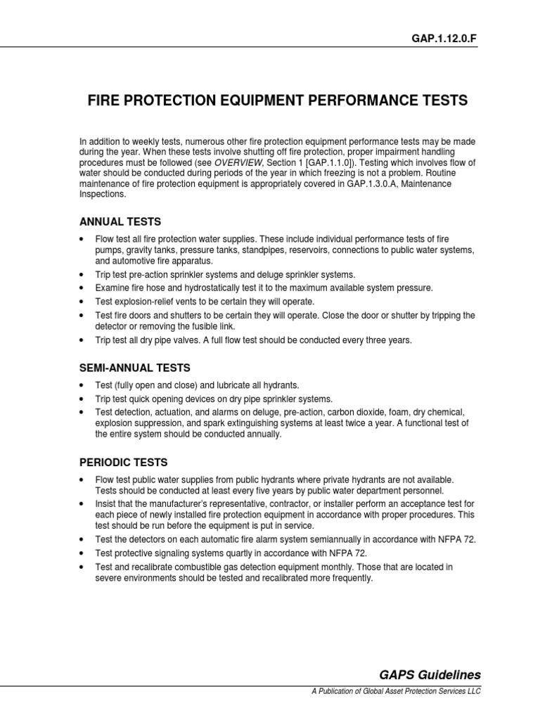 Fire Protection Equipment Performance Tests: GAP.1.12.0.F | PDF | Fire ...