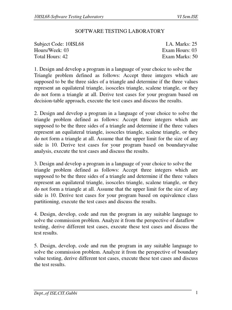 Software Testing Laboratory: Designing Test Cases for Triangle ...