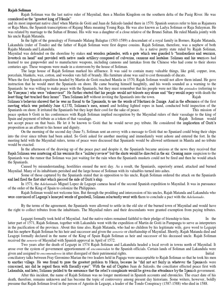 Rajah Soliman | PDF | Spanish Colonization Of The Americas | Unrest