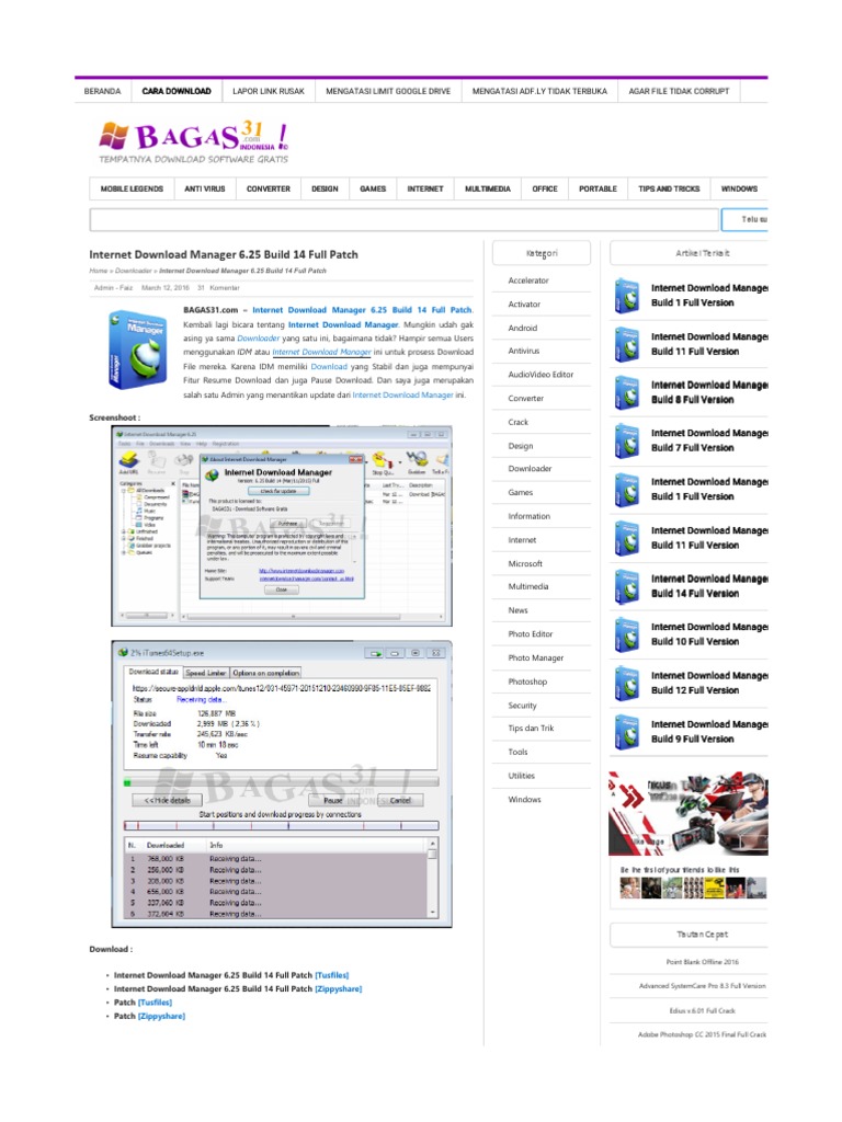 Internet Download Manager 6.25 Build 14 Full Patch - BAGAS31 | PDF