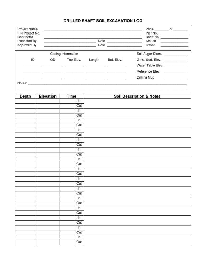 Drilled Shaft Soil Excavation Log | PDF | Infrastructure | Civil ...