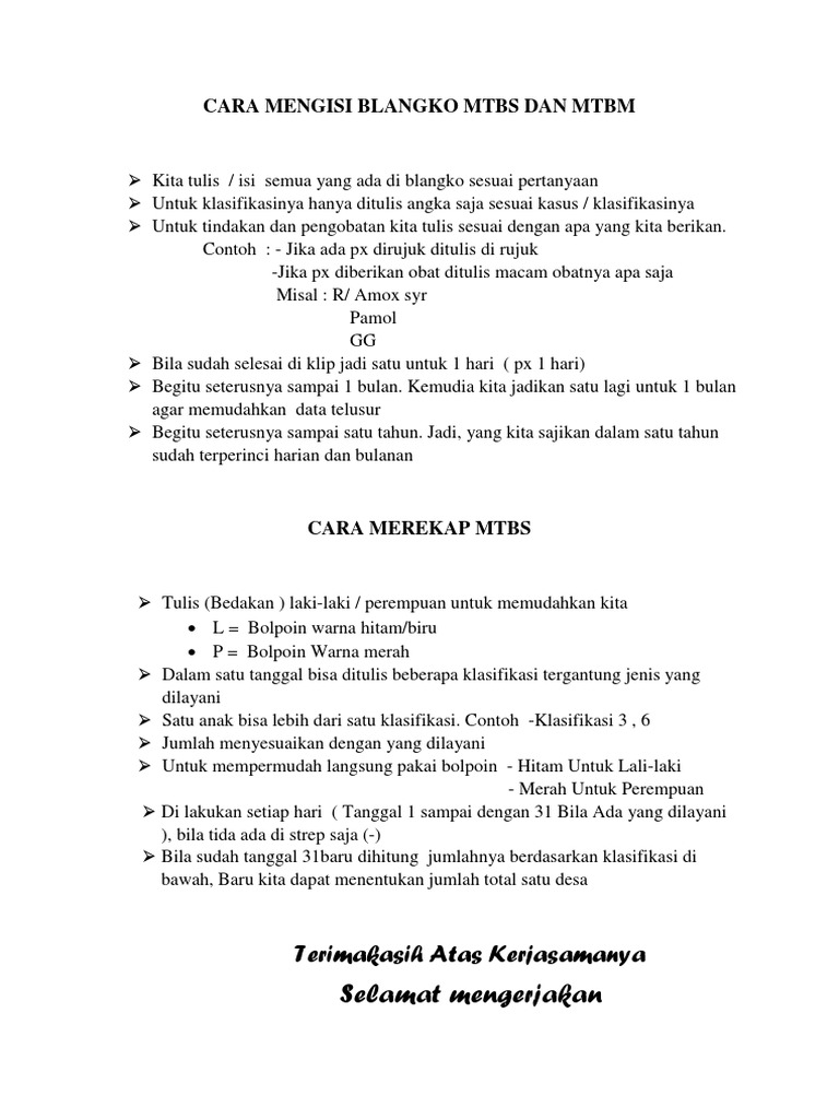Cara Mengisi Blangko Mtbs Dan MTBM | PDF
