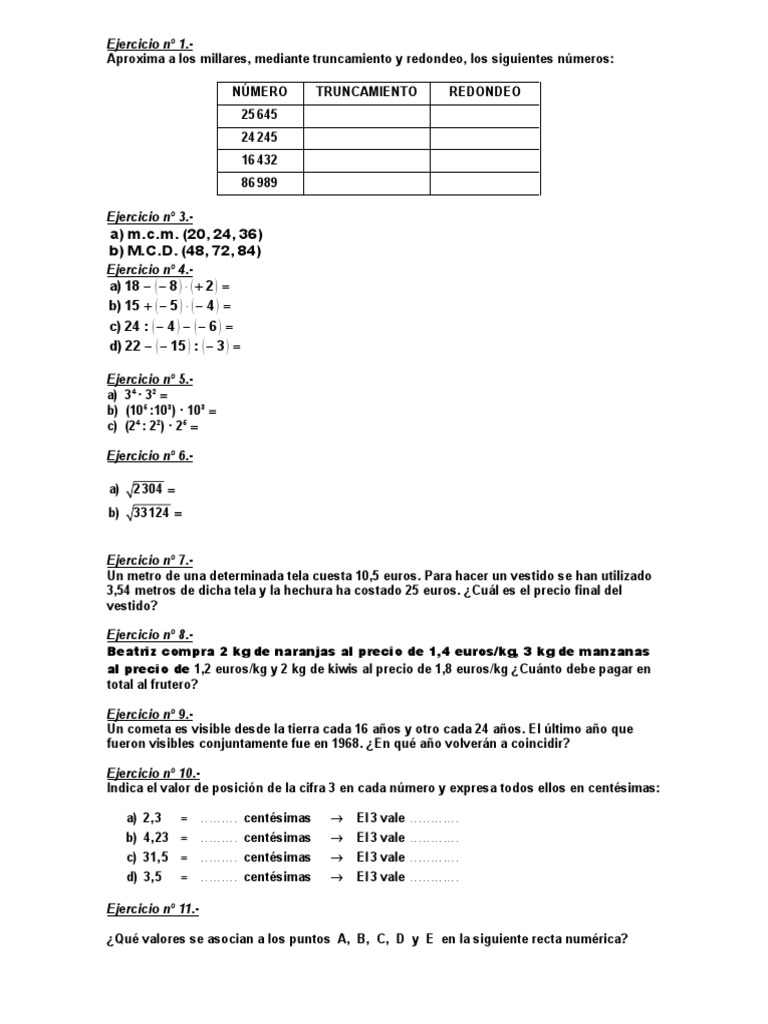 Ejercicio Global 1 Eso | PDF | Notación Matemática | Matemática Elemental