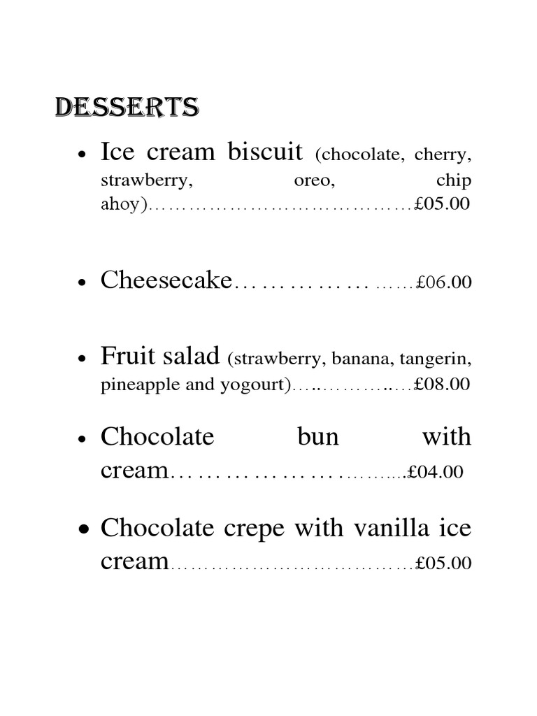 Dessert Menu for Sweet Lovers | PDF