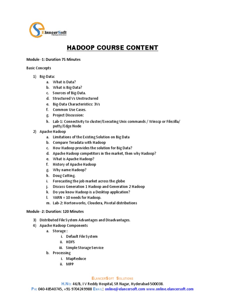 Hadoop Training Course Outline | PDF | Apache Hadoop | Big Data