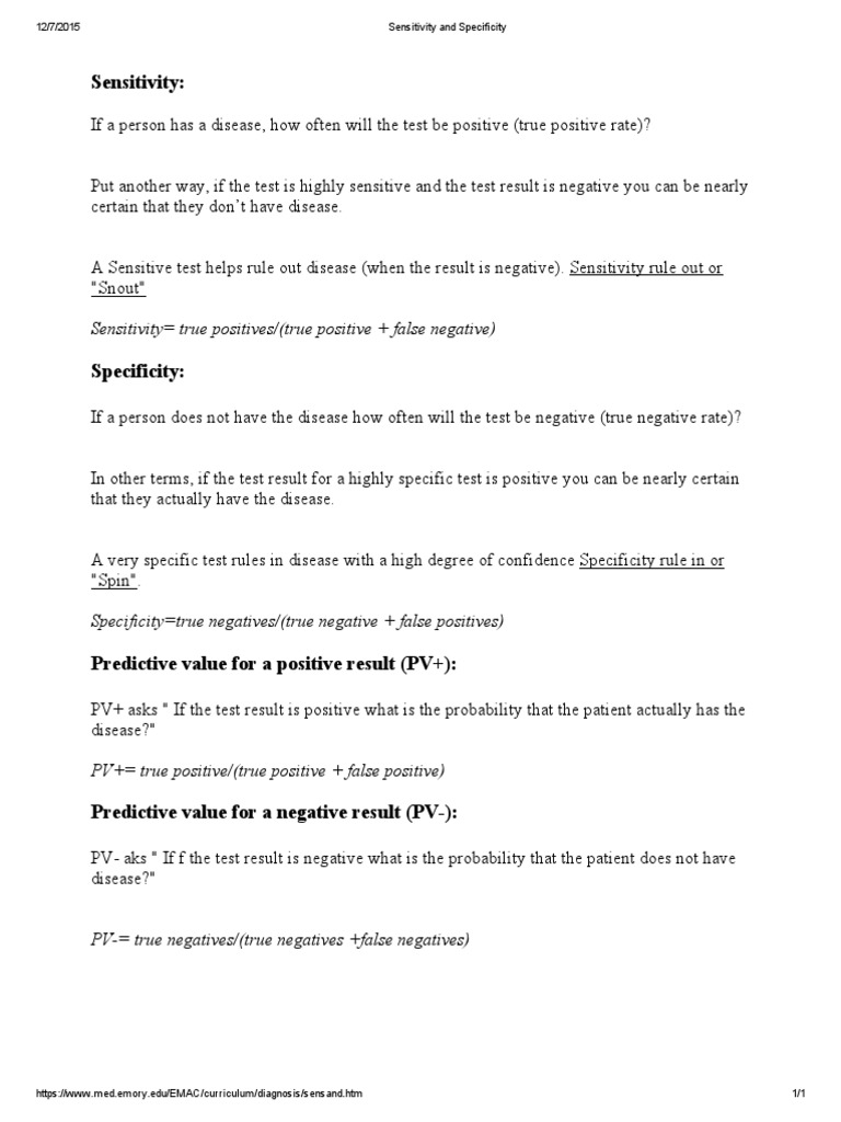 Glossary Sensitivity and Specificity | PDF