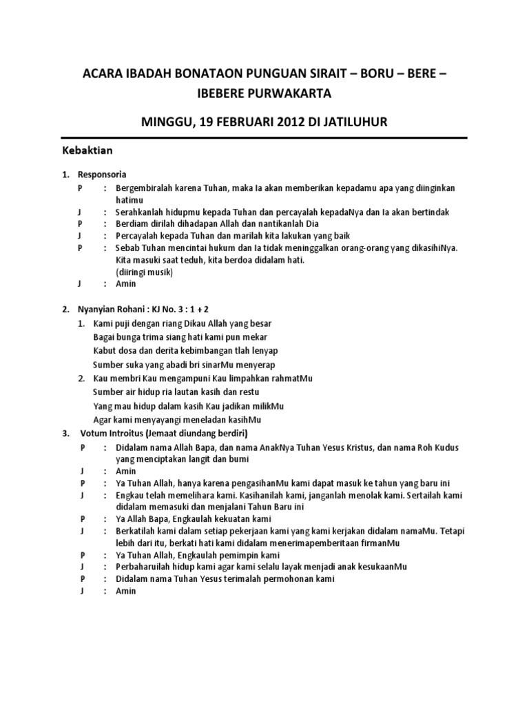 Acara Ibadah Bonataon Punguan Sirait | PDF
