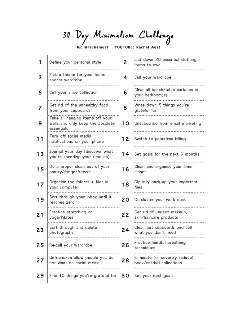 30 Day Minimalism Challenge PDF | PDF