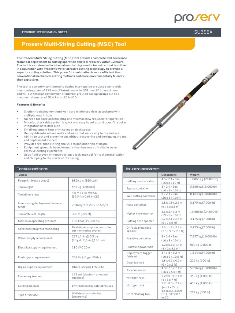 Multi String Cutting MSC Tool Rev001 | PDF | Subsea (Technology) | Kilogram