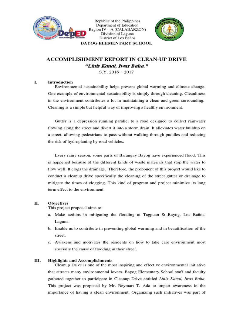 Accomplishment Report Project Proposal | Storm Drain | Natural Environment