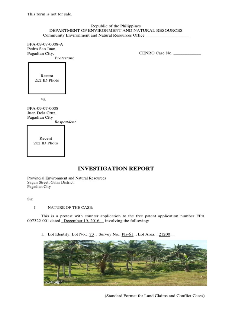 Land Claim Investigation Report | PDF | Ownership | Patent Application