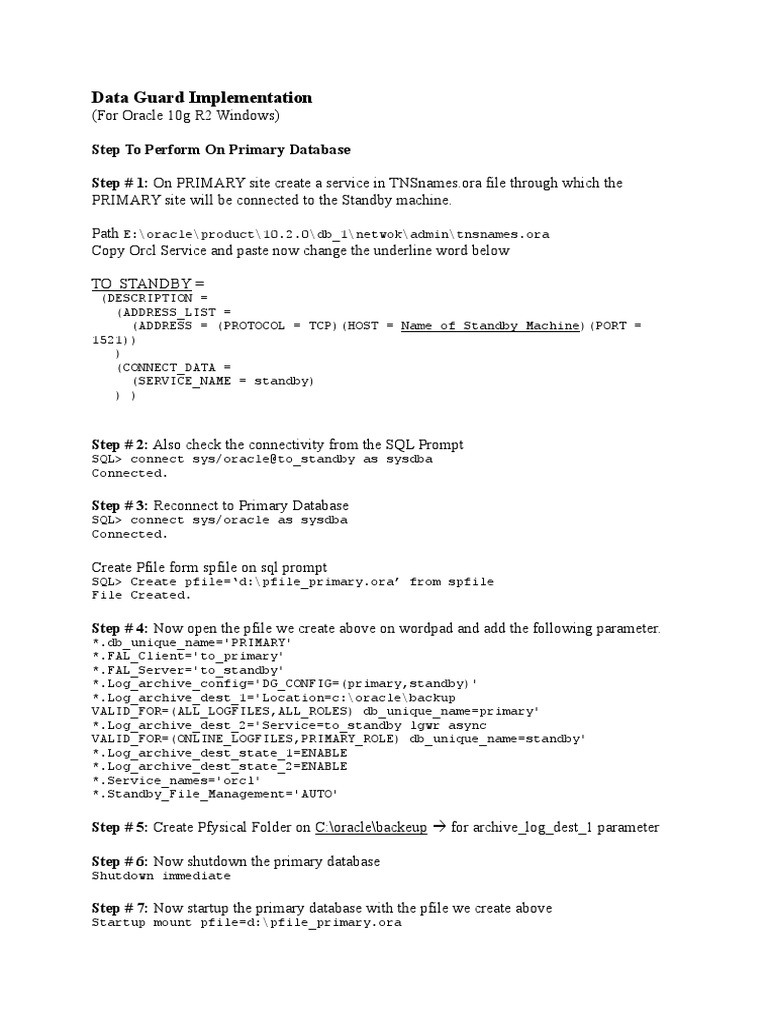 Data Guard Implementation Pdf Oracle Database Databases