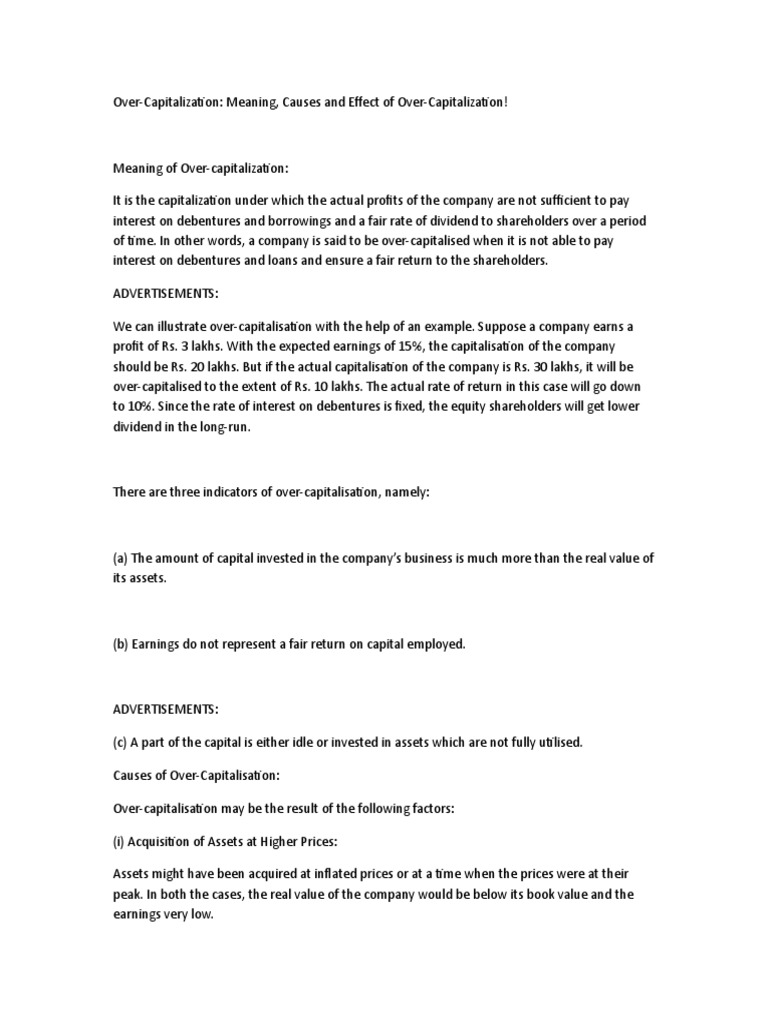 An In-Depth Examination of Over-Capitalization: Meaning, Causes ...