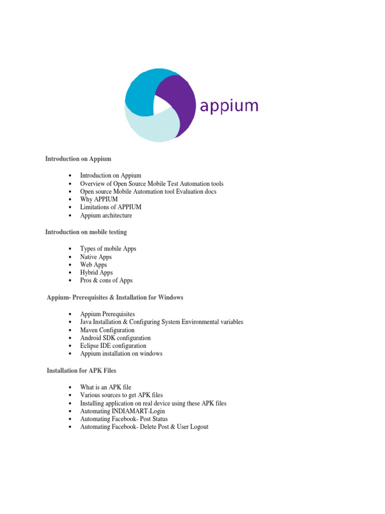 Appium Syllabus | PDF | Mobile App | Ios
