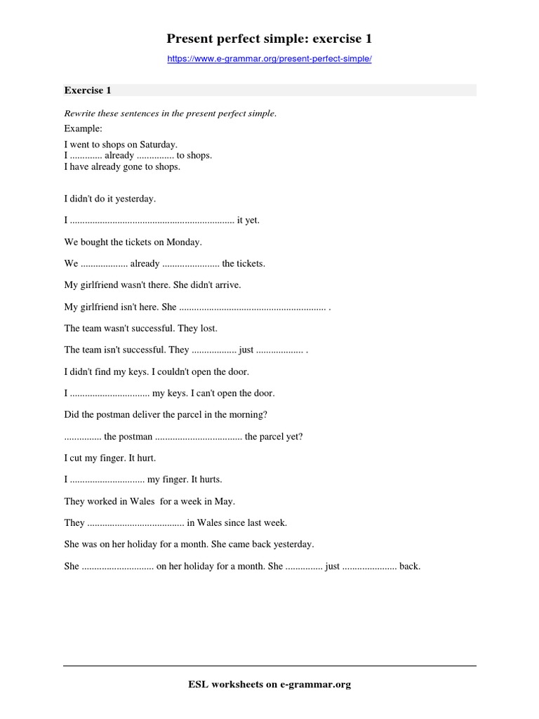 Present Perfect Simple Exercise 1 | PDF