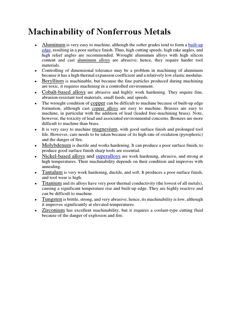 Non Ferrous Metal Machining | PDF