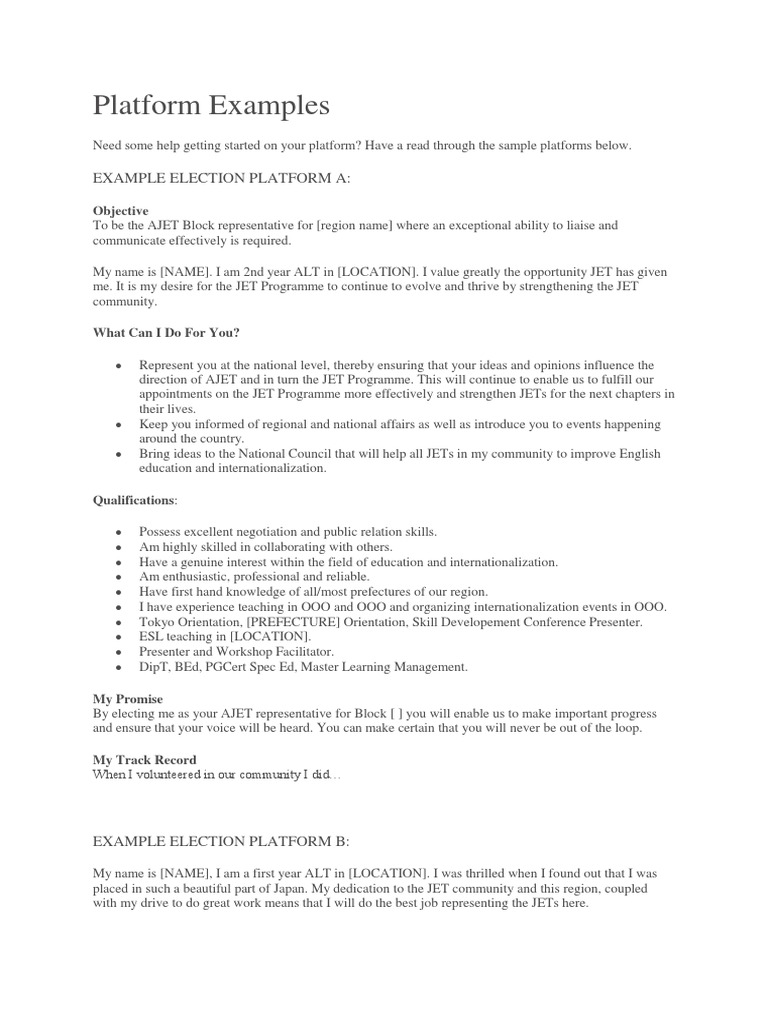 Sample Platform Statements for AJET Regional Representative Elections ...