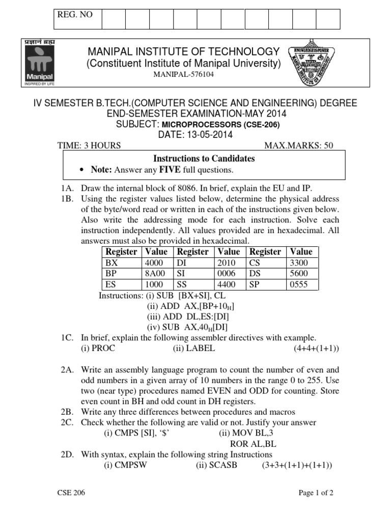 MICROPROCESSORS END-SEMESTER EXAM | PDF | Assembly Language | Digital ...