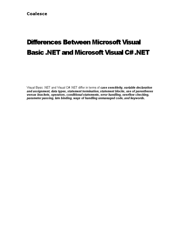Difference - VB - Net & C# | PDF | Class (Computer Programming) | C Sharp (Programming Language)