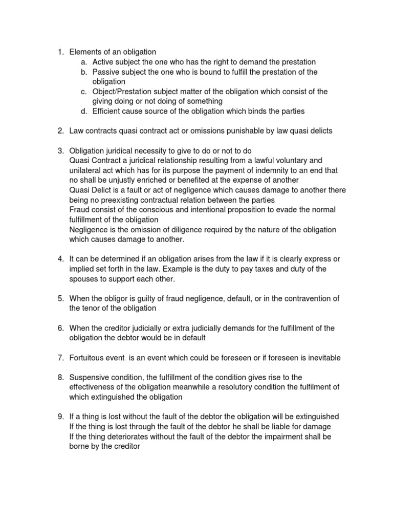 Four Essential Elements of Obligation | PDF | Guarantee | Law Of ...