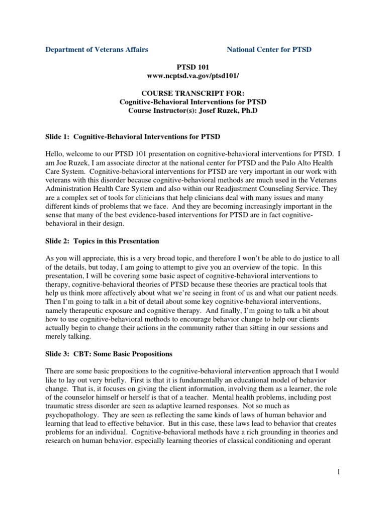 Cognitive-Behavioral Interventions For PTSD | PDF | Cognitive ...