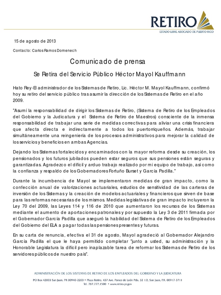 Comunicado - HMK Renuncia Del Puesto Hector Mayol Kauffmann | PDF ...