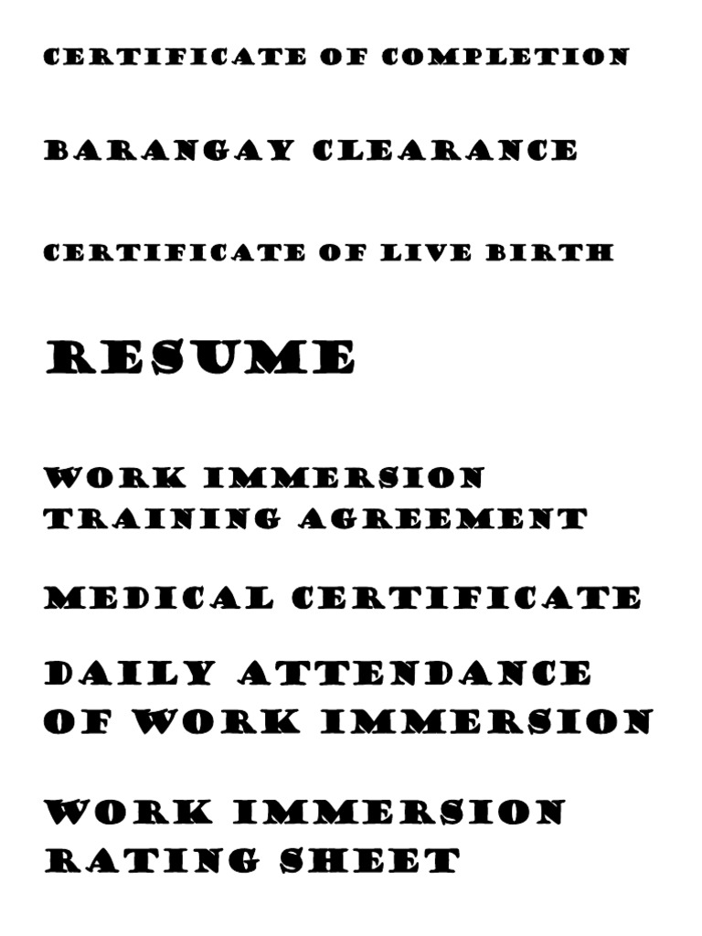 Resume: Daily Attendance of Work Immersion Work Immersion Rating Sheet | PDF