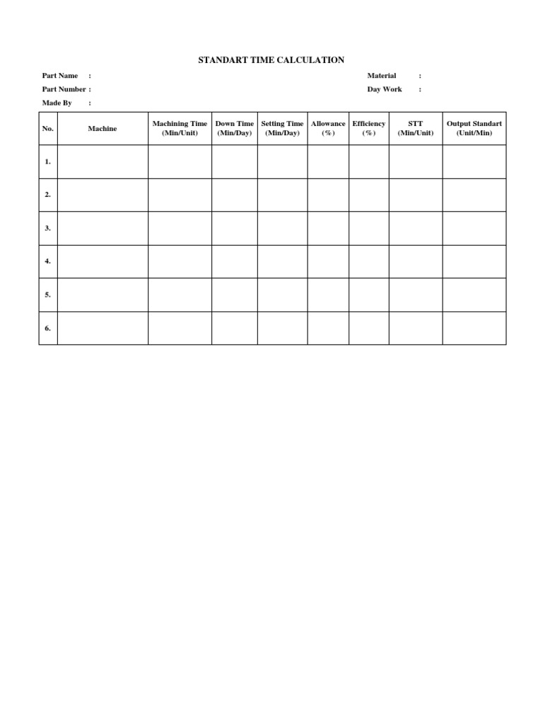 Standart Time Calculation | PDF