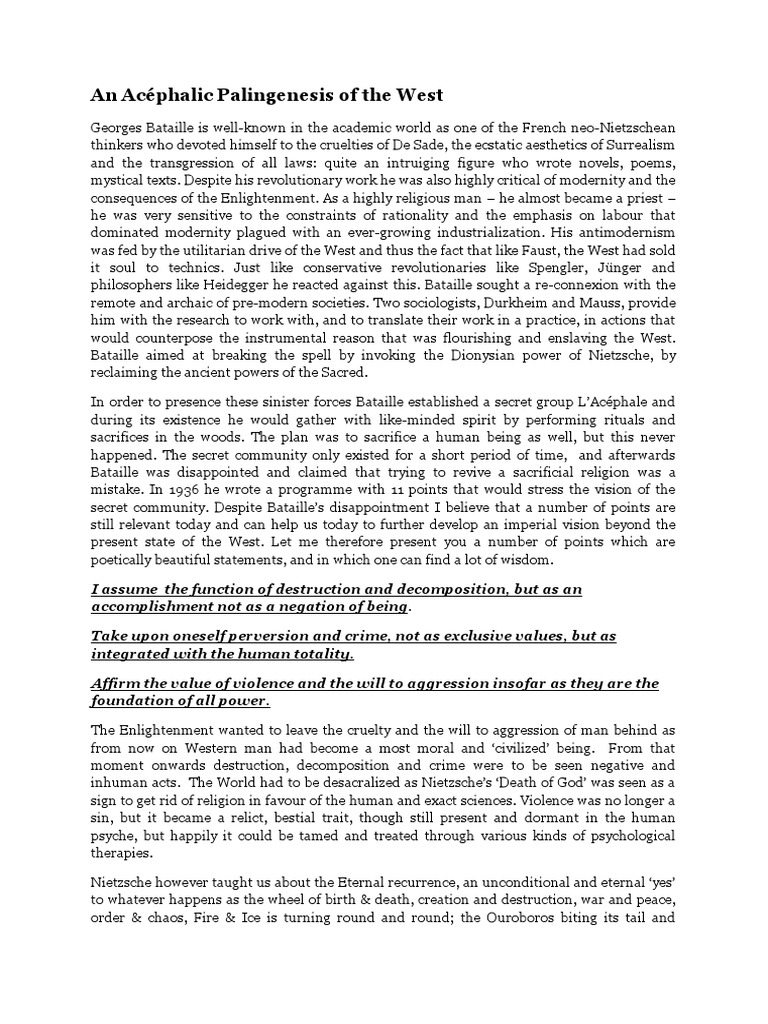 An Acéphalic Palingenesis of The West | PDF | Friedrich Nietzsche ...