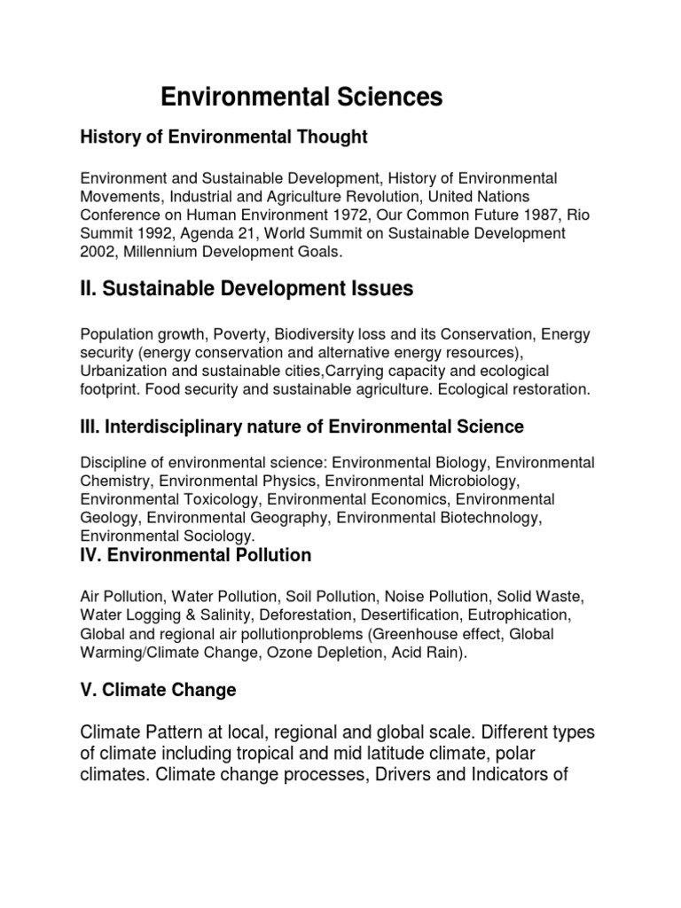 Environmental Sciences Syllabus for CSS | Sustainability | Sustainable Development | Free 30-day ...