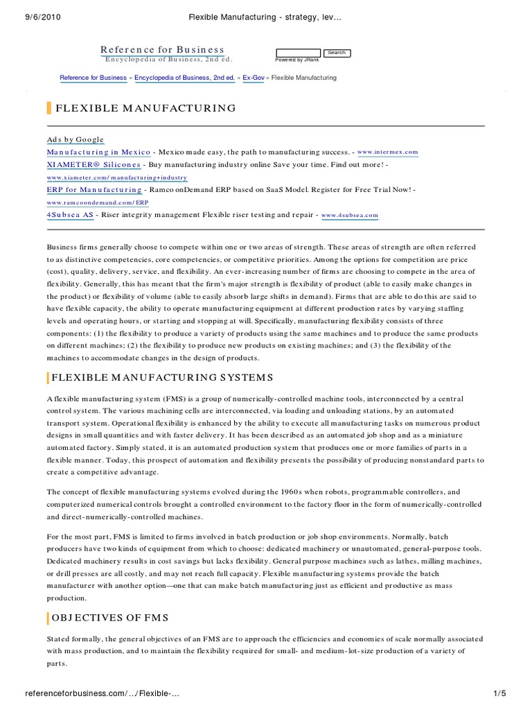 Flexible Manufacturing: Reference For Business | PDF | Automation ...