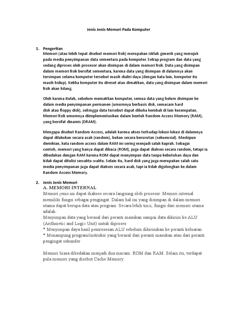 Jenis Jenis Memori Pada Komputer | PDF