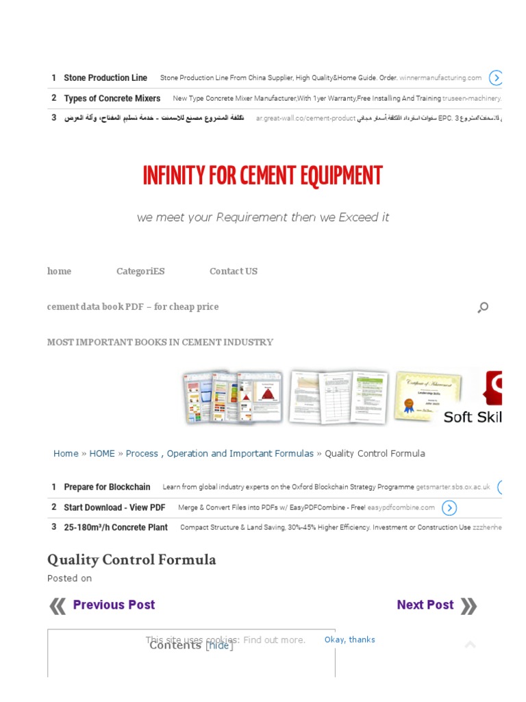 Quality Control Formula | PDF | Lime (Material) | Cement