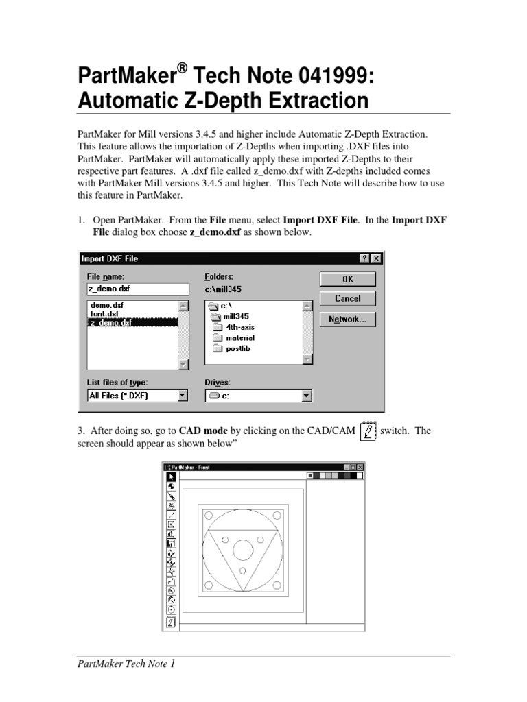 Partmaker Tech Note 041999: Automatic Z-Depth Extraction: File Dialog Box Choose Z - Demo - DXF ...