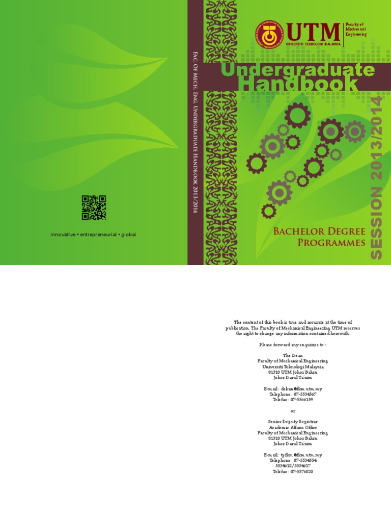 Faculty of Mechanical Engineering Undergraduate Handbook 20132014 PDF | PDF