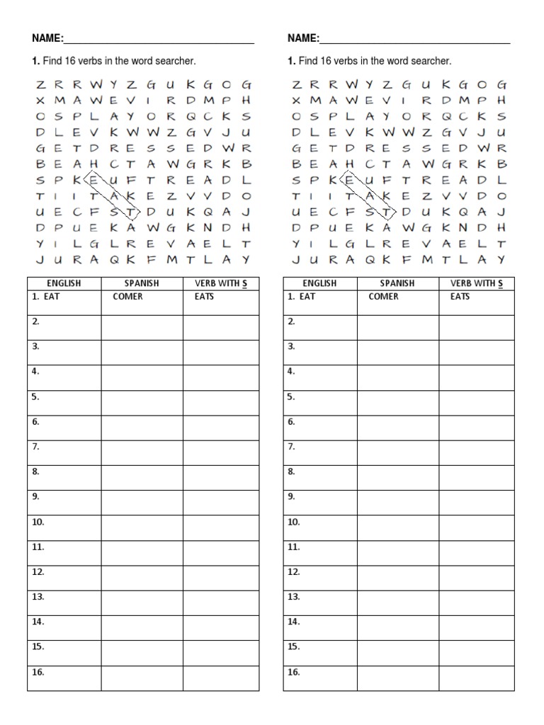 NAME: - 1. Find 16 Verbs in The Word Searcher. NAME: - 1. Find 16 Verbs ...