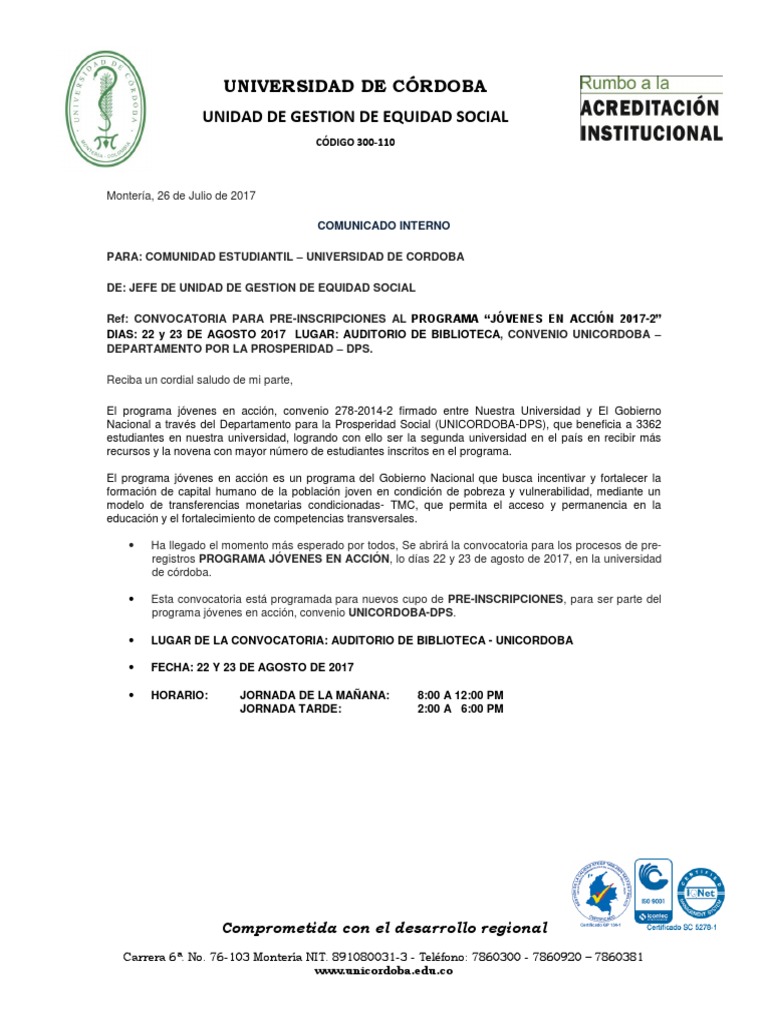 Comunicado Interno Convocatoria Jea 2017-2 | PDF | Science | Tecnología ...
