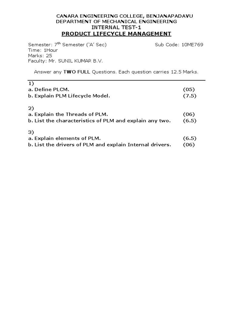 Product Lifecycle Management: Internal Test-1 | PDF