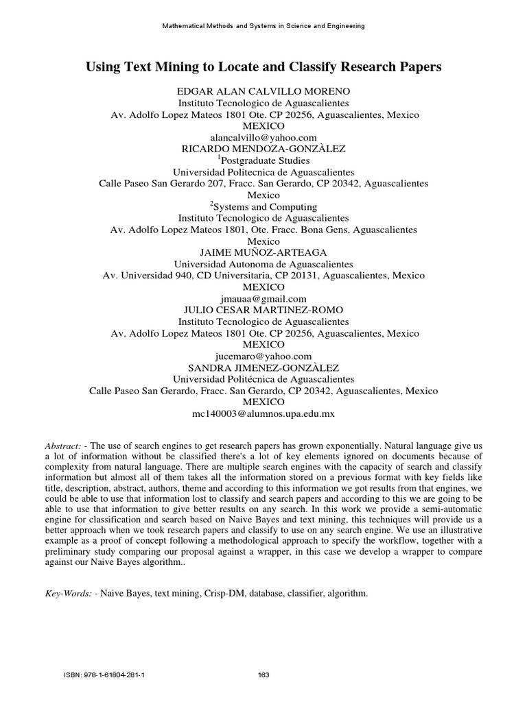 Using Text Mining To Locate and Classify Research Papers: Mathematical ...
