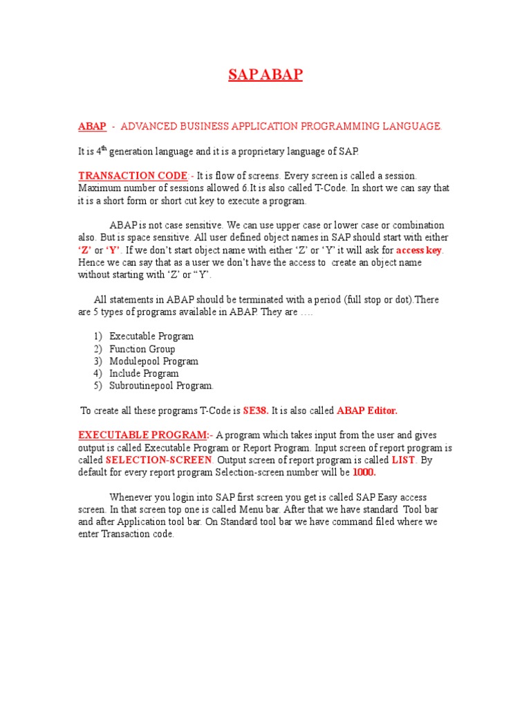 Abap Notes Pdf Parameter Computer Programming C Programming