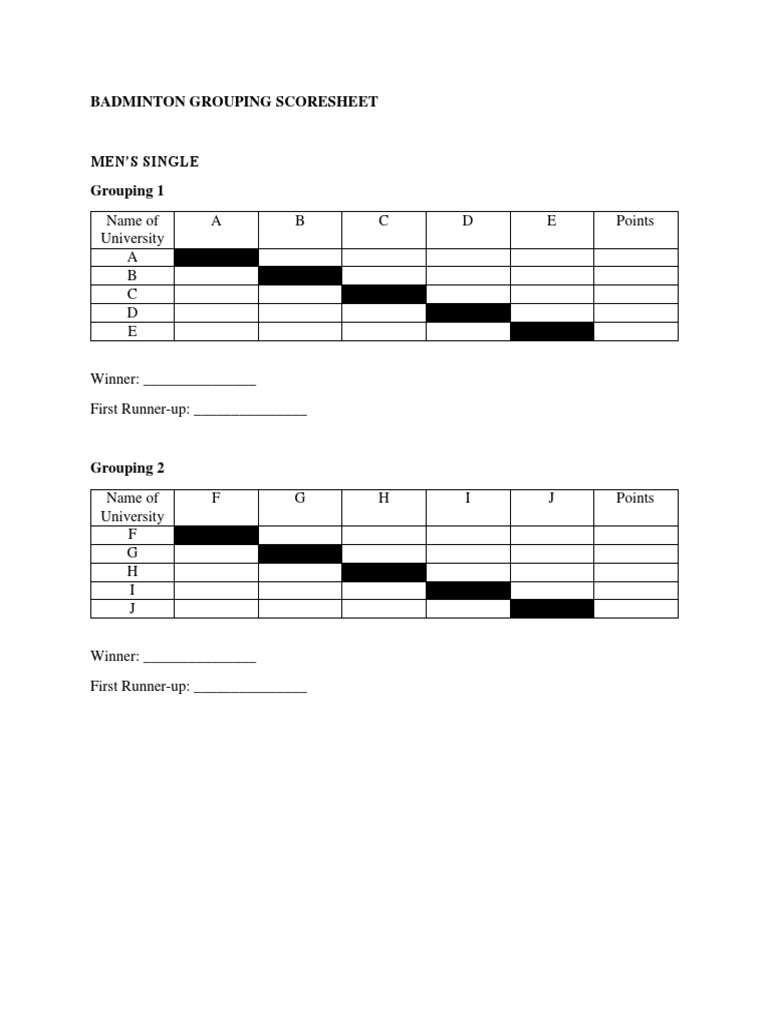 Badminton Grouping Scoresheet | PDF